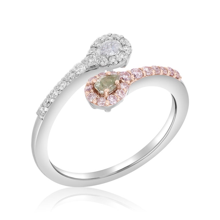 Grey and White Pear Shape Bypass Fashion Cocktail Ring For Sale at 1stDibs