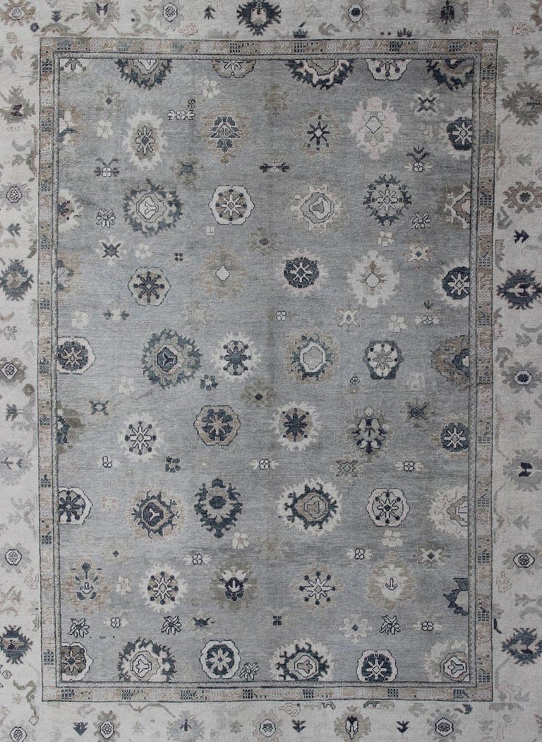 Gray, Blue and Neutral Color Palette All-Over Flower Design Turkish ...