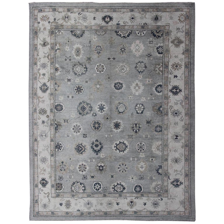 Gray, Blue and Neutral Color Palette All-Over Flower Design Turkish ...