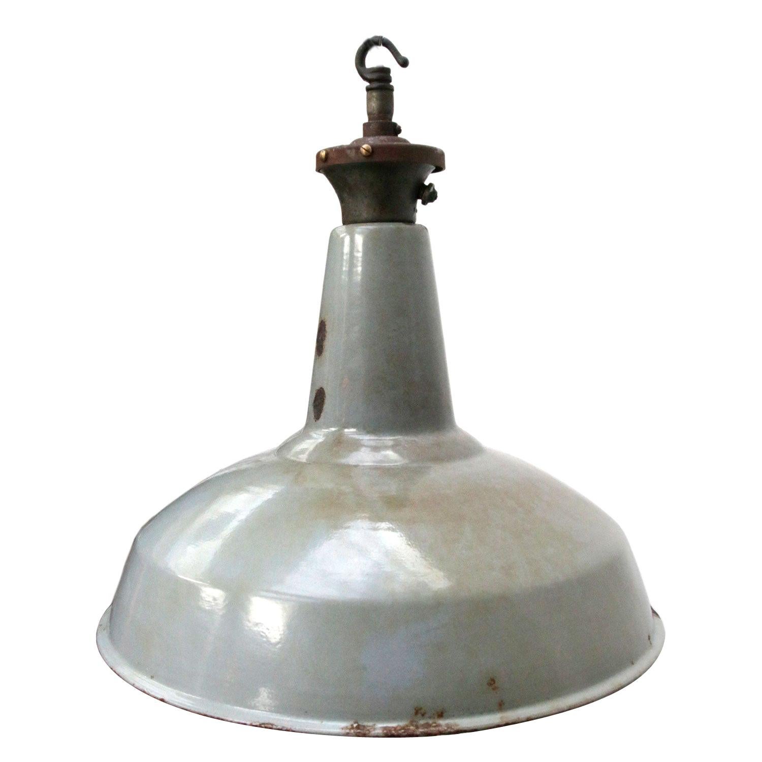 British Gray Enamel Vintage Industrial Pendant Lamp For Sale at 1stDibs
