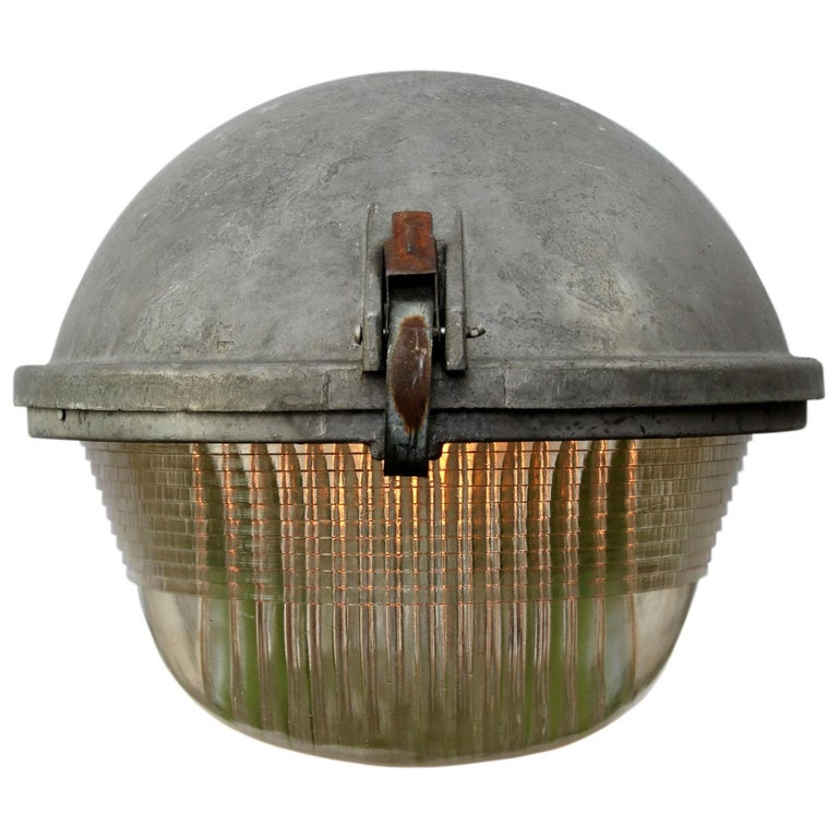 Gray Cast Aluminum Vintage Industrial Holophane Glass Street Wall ...