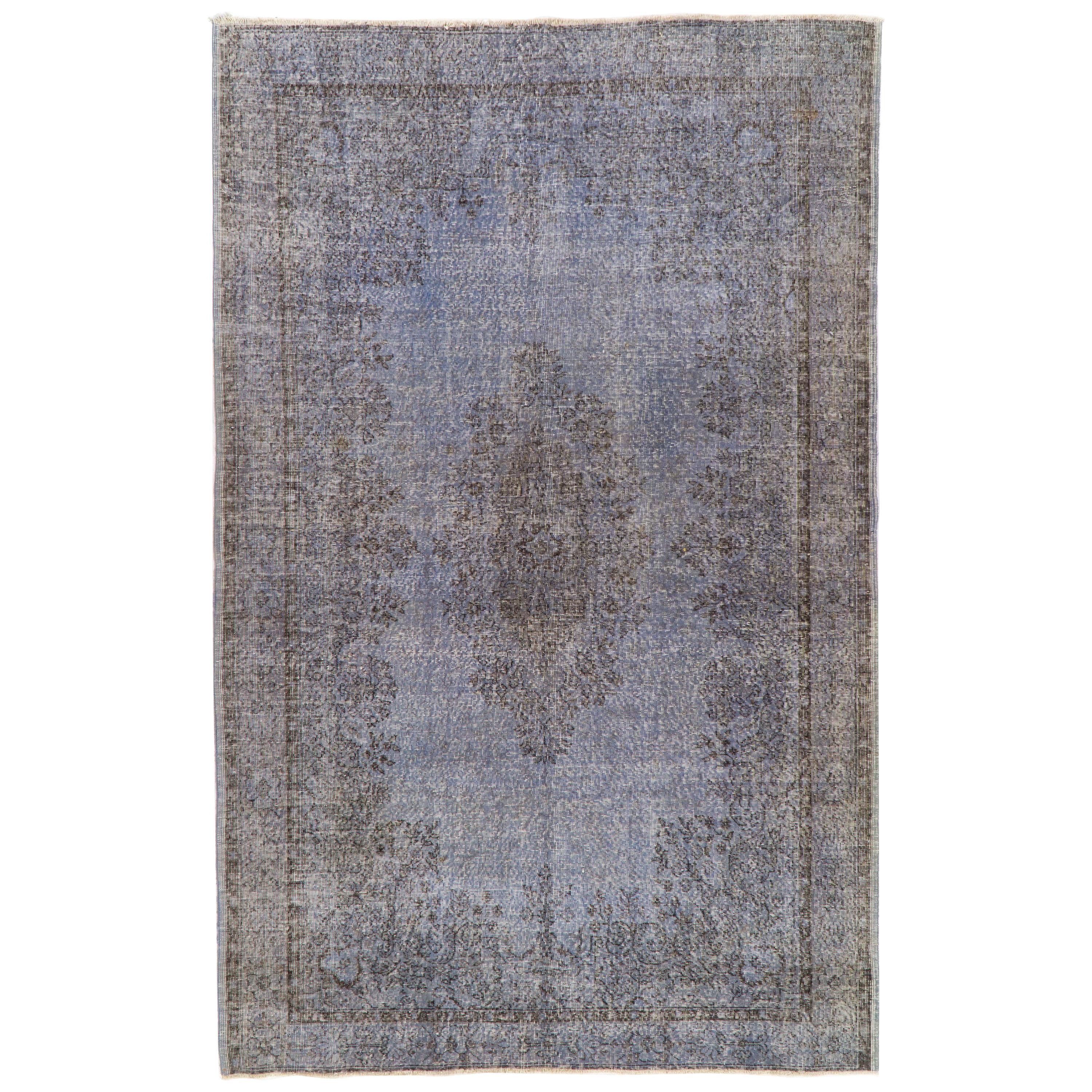 Vintage Blue Over Dyed Turkish Carpet For Sale at 1stDibs