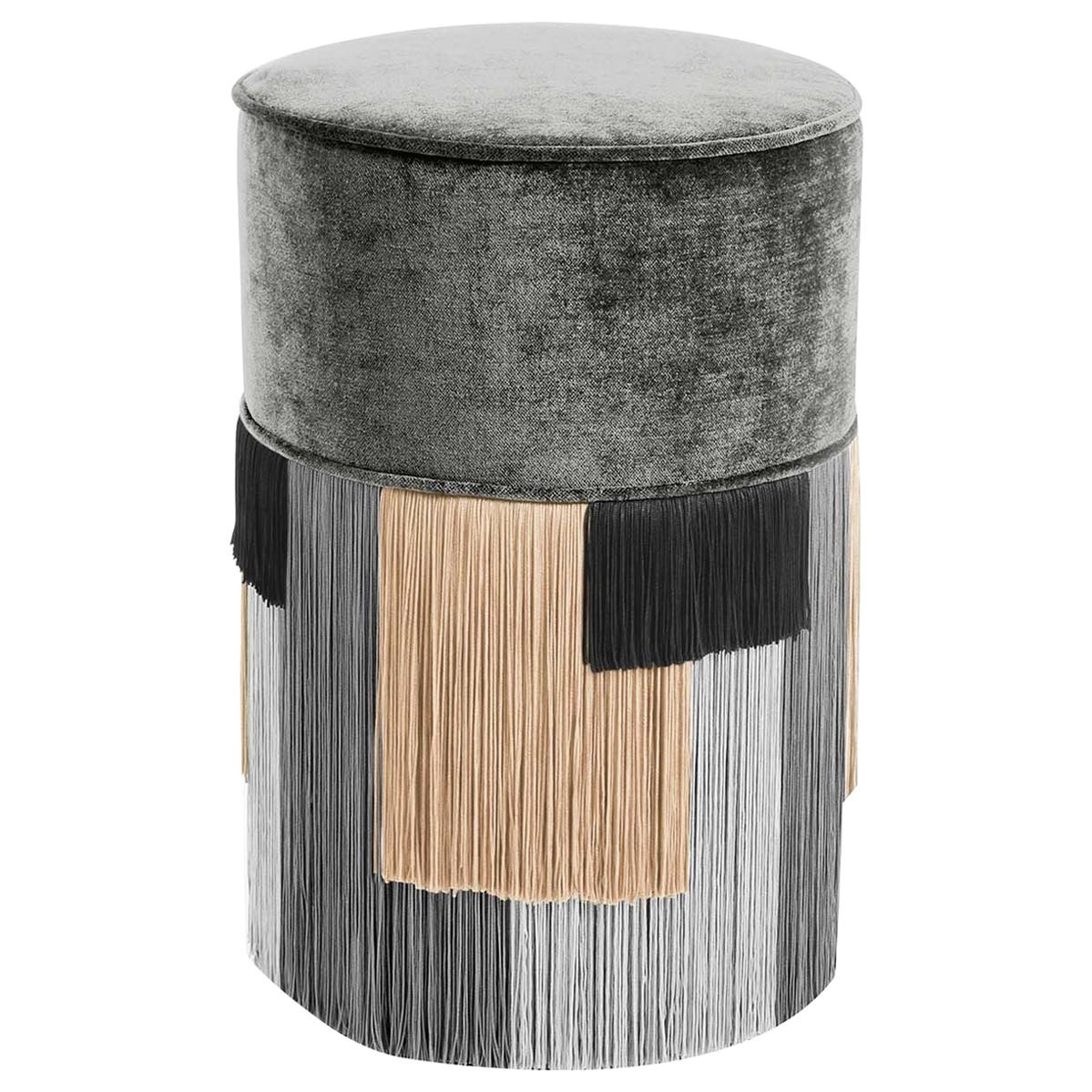 Colorful Stripe Pouf/Ottoman with Vibrant Blue Faux Fur For Sale at 1stDibs