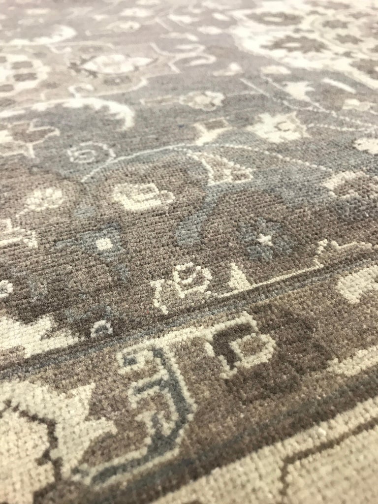 Gray Floral Medallions Transitional Hand Knotted Wool Area Rug For Sale ...