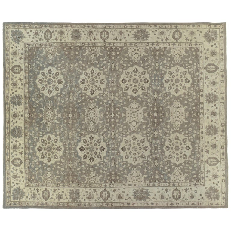 Gray Floral Medallions Transitional Hand Knotted Wool Area Rug For Sale ...