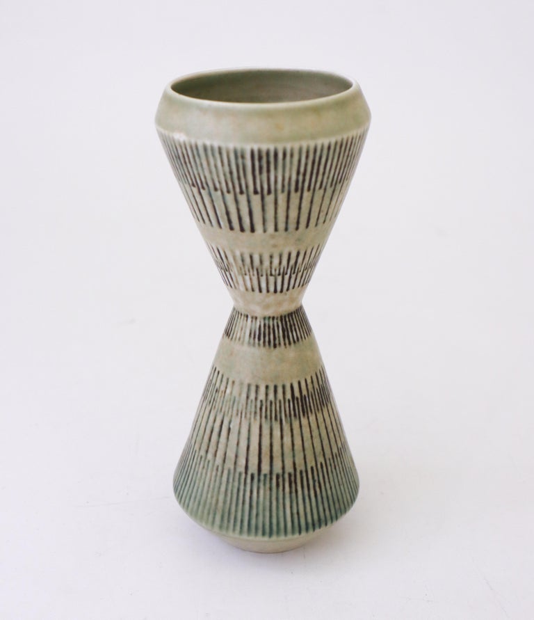 Gray Hourglass-Shaped Vase, Carl-Harry Stålhane, Rörstrand, Midcentury ...