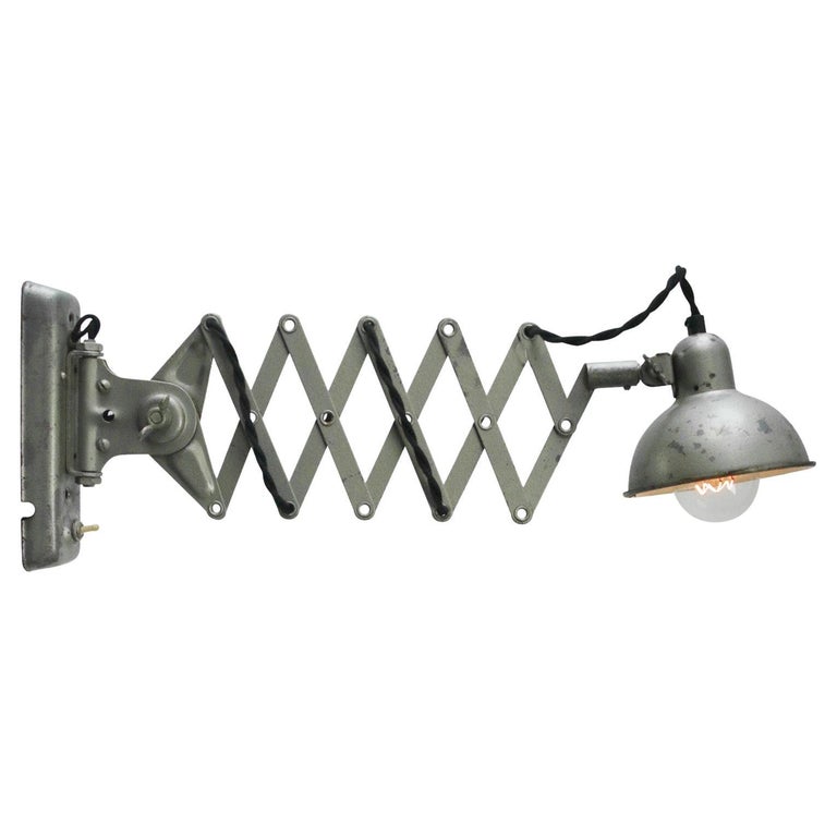 Gray Metal Vintage Industrial Scissor Wall Light Scone For Sale at 1stDibs