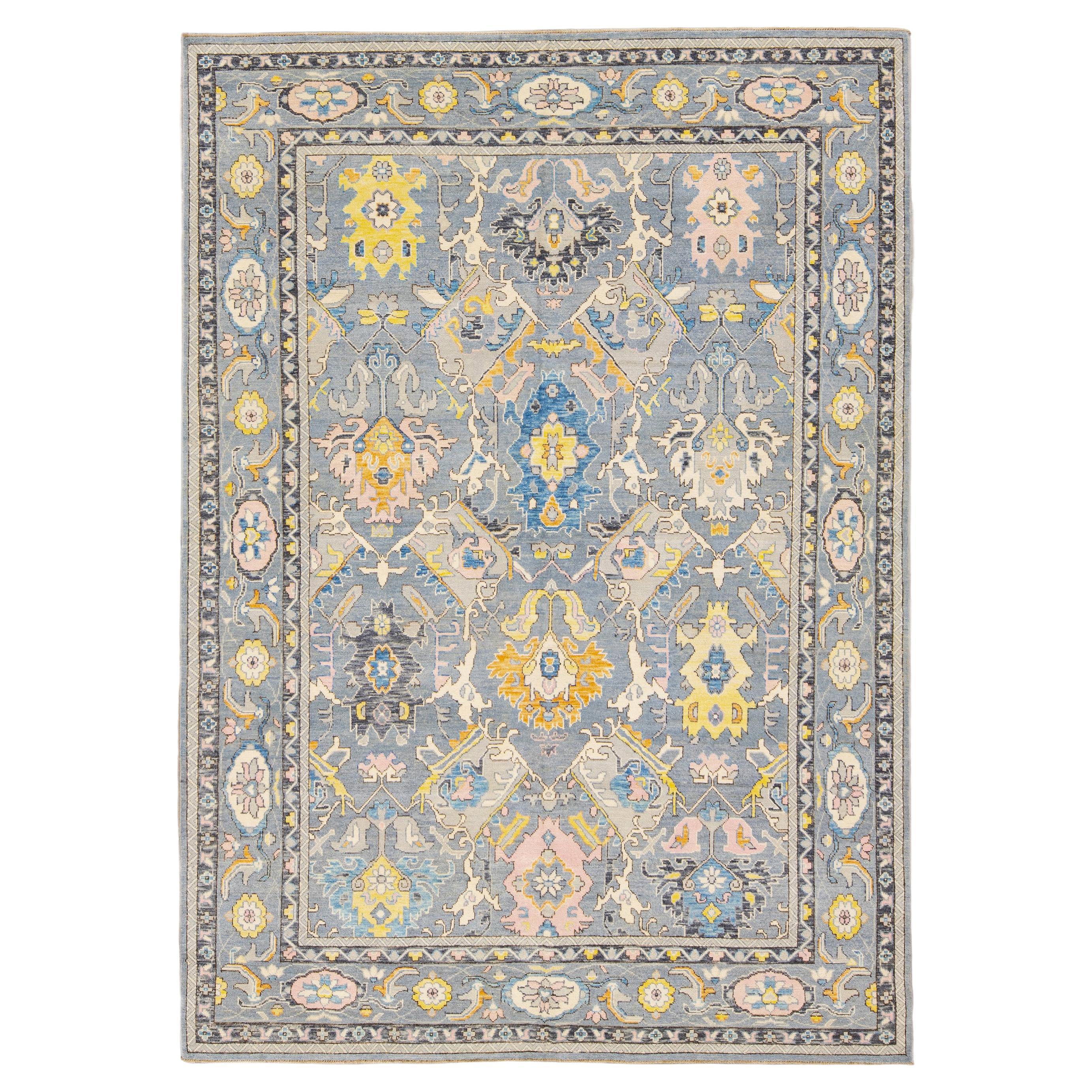 Brown Modern Oushak Handmade Medallion Floral Motif Wool Rug For Sale ...