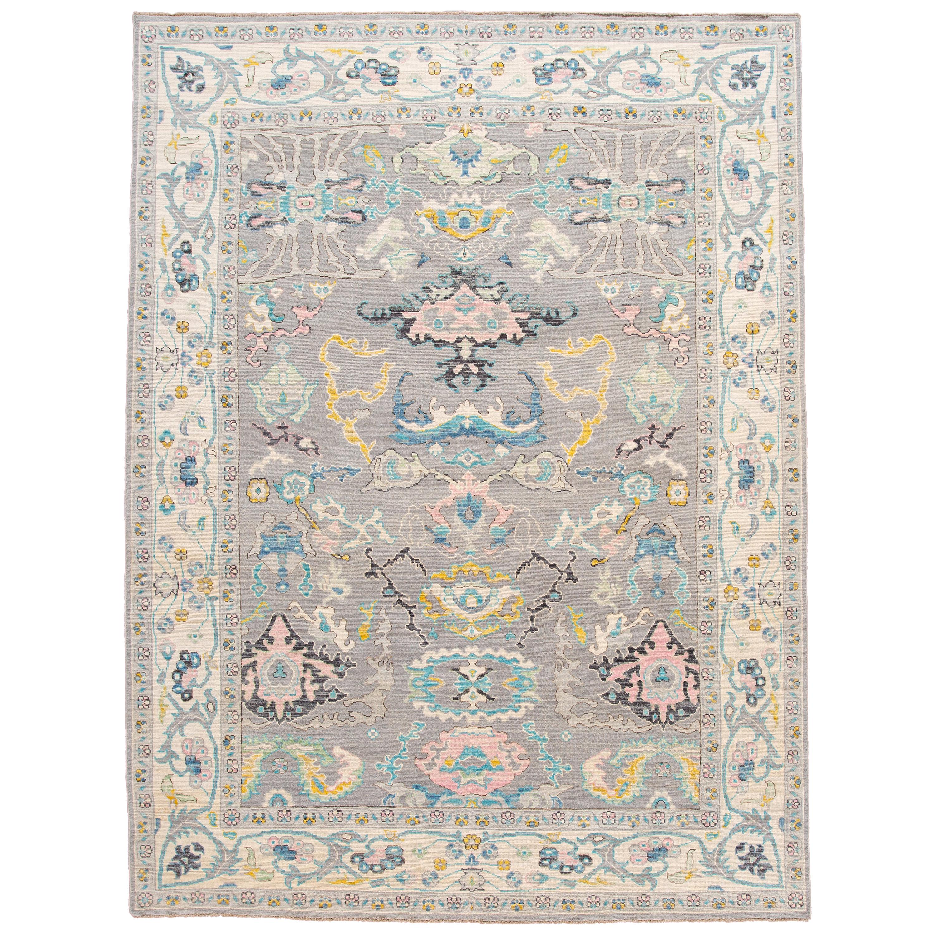 New Gray Modern Oushak Style Wool Rug For Sale at 1stDibs