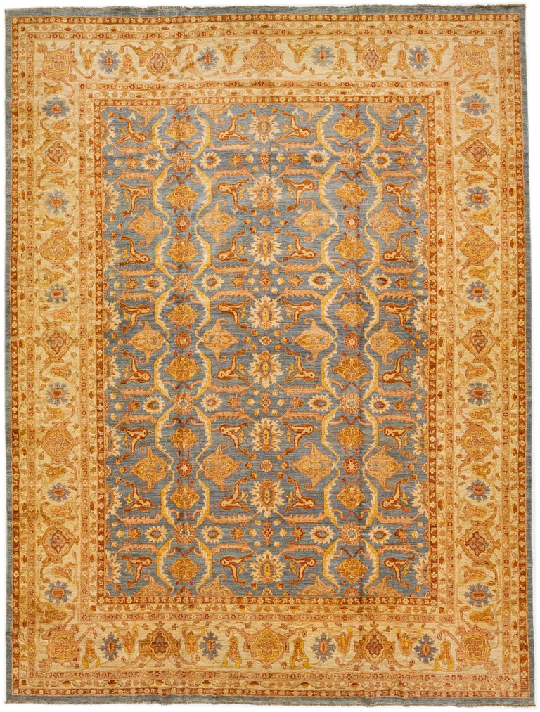 Gray Modern Paki Peshawar Handmade Wool Rug with Allover Design For ...