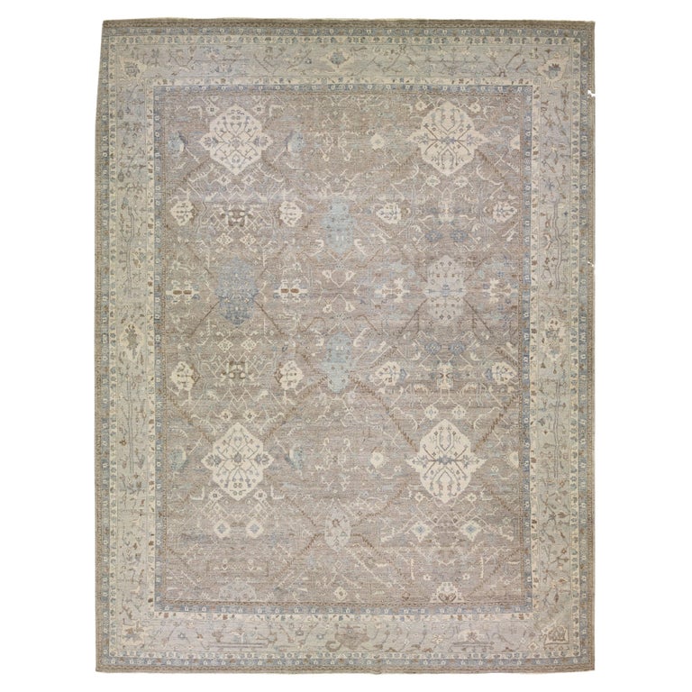 Gray Modern Tabriz Handmade Floral Indian Wool Rug By Apadana For Sale ...