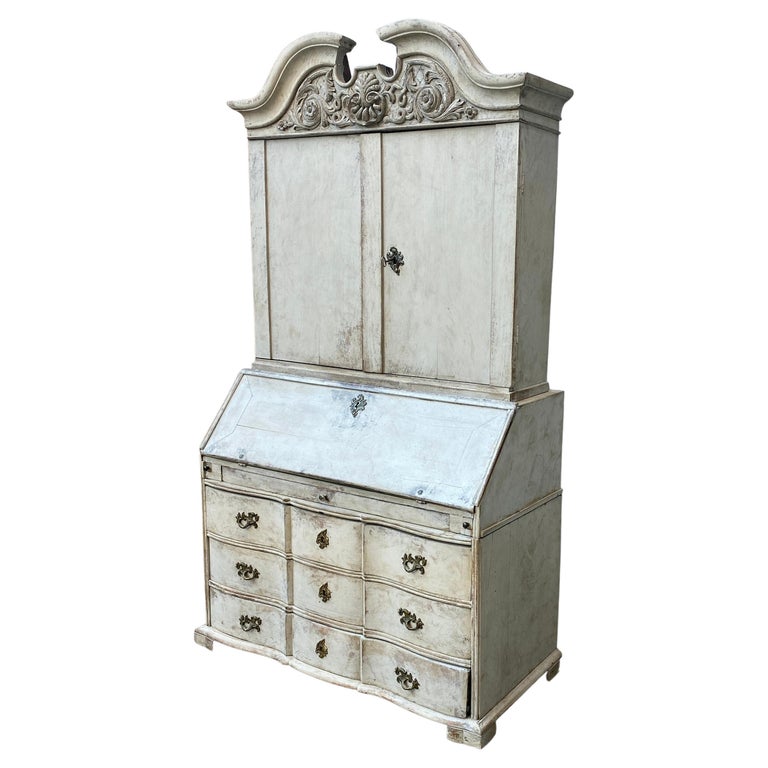 Gray Painted Rococo Writing Secretary and Cabinet, Sweden Circa 1760's ...