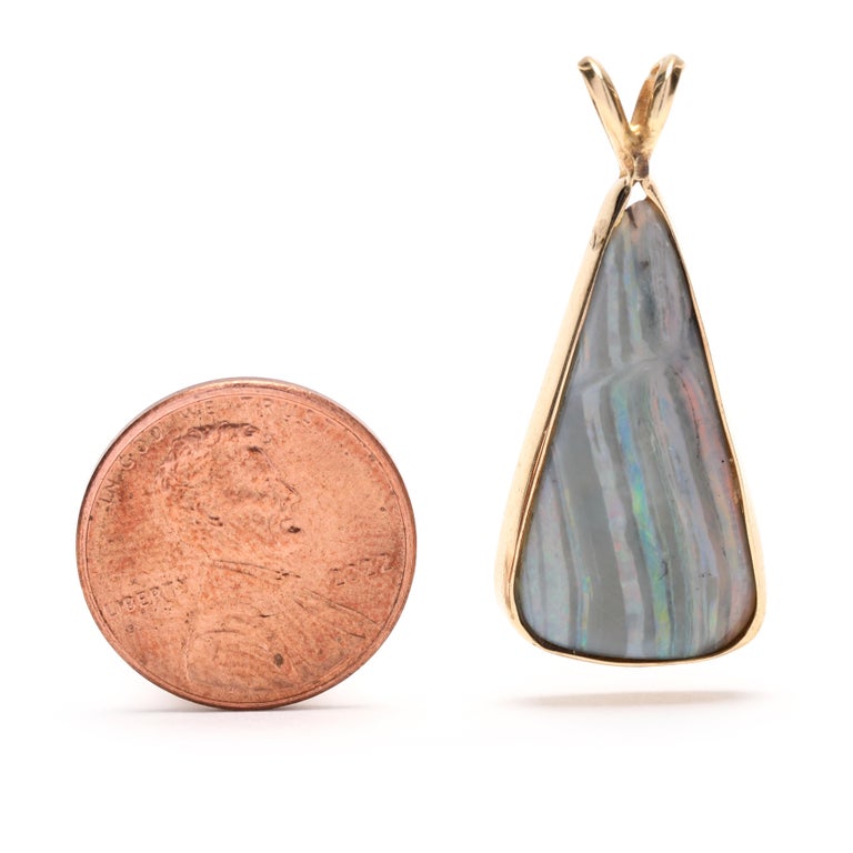 Gray Rainbow Opal Pendant, 14k Yellow Gold, Triangle Opal For Sale at ...
