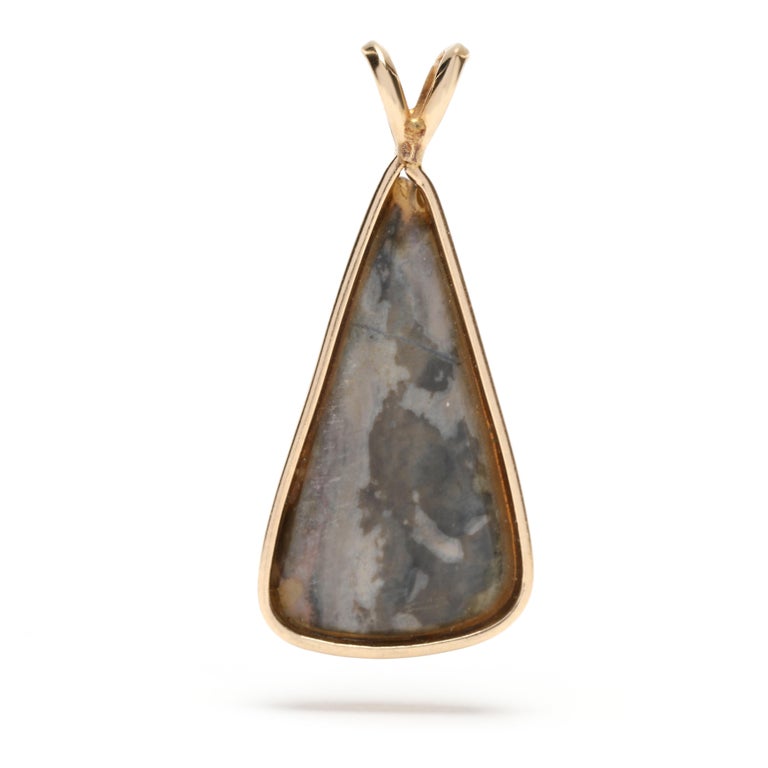 Gray Rainbow Opal Pendant, 14k Yellow Gold, Triangle Opal For Sale at ...