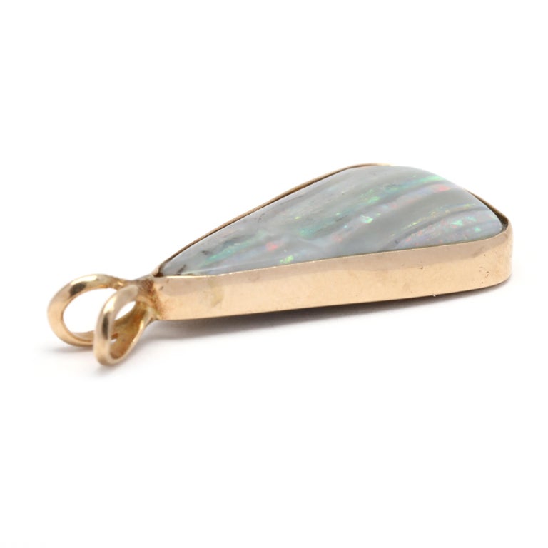 Gray Rainbow Opal Pendant, 14k Yellow Gold, Triangle Opal For Sale at ...
