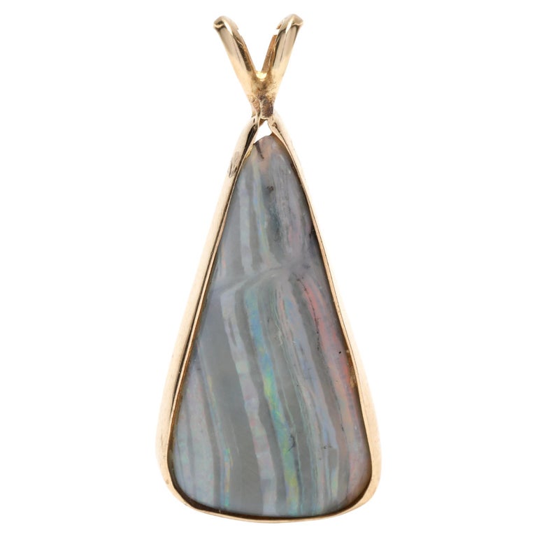 Gray Rainbow Opal Pendant, 14k Yellow Gold, Triangle Opal For Sale at ...