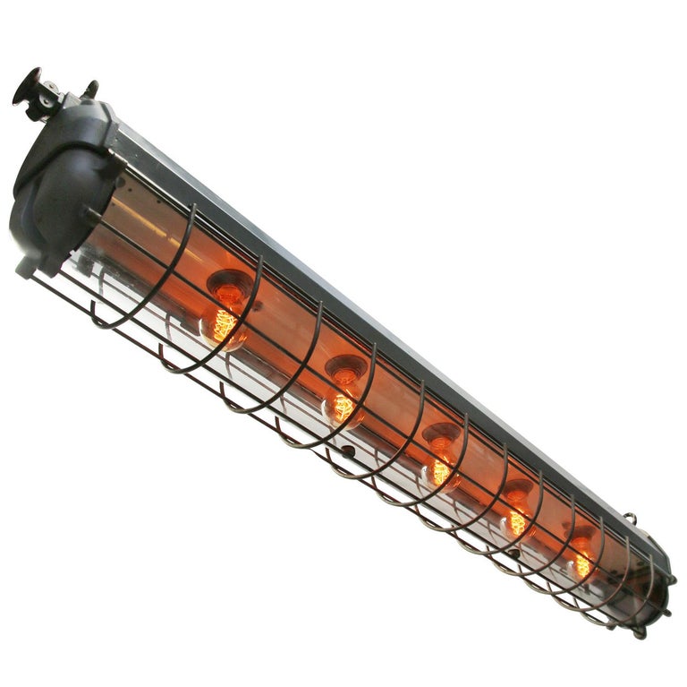 Gray Vintage Industrial Metal Clear Glass 5 Bulb Pendant Light For Sale ...