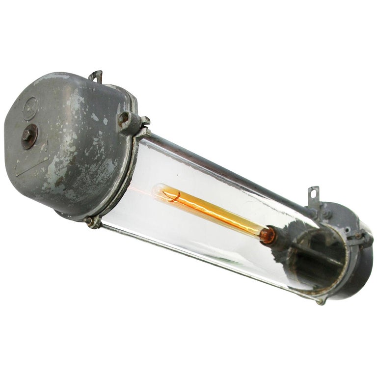 Gray Vintage Industrial Metal Clear Glass Pendant Tube Light For Sale ...
