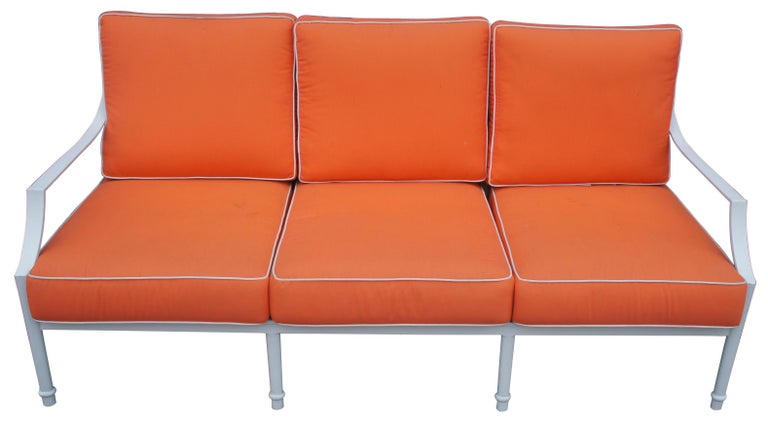 Grayson French Inspired Aluminum Sofa with Orange Cushions and Lattice ...
