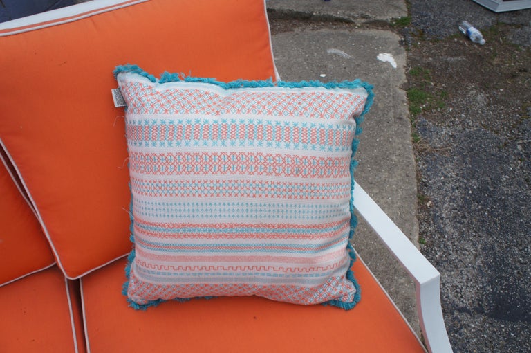 Grayson French Inspired Aluminum Sofa with Orange Cushions and Lattice ...