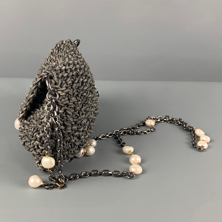 GRAZIA and MARICA VOZZA Grey Woven Pearl Shoulder Bag For Sale at 1stDibs
