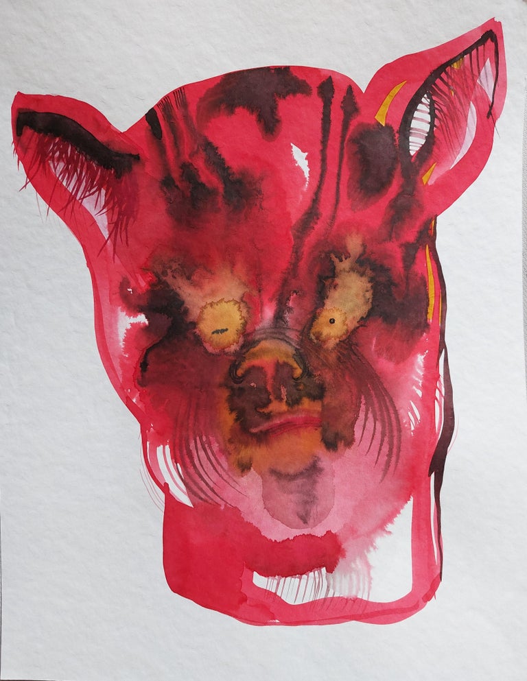 Grazyna Rigall - Pig Face - Contemporary Ink Ecoline Painting, New ...