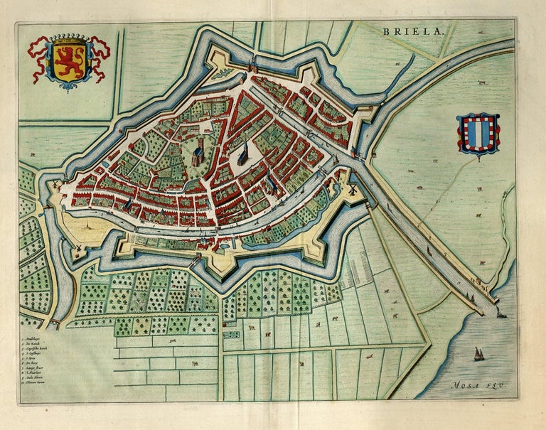 Great Antique Bird's-Eye View Plan of Brielle by Blaeu in The ...