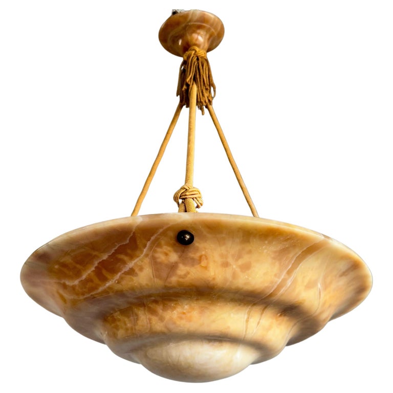 Great Art Deco Design Antique Alabaster Pendant w. Perfect Alabaster ...