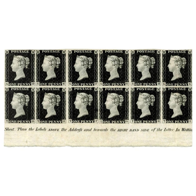 Great Britain 1840 Penny Black mint block of 12, SG2 For Sale at 1stDibs