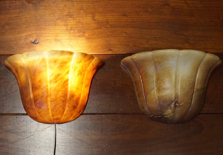 Great Color Flower Design Pair of Hand Carved Alabaster Wall Sconces ...