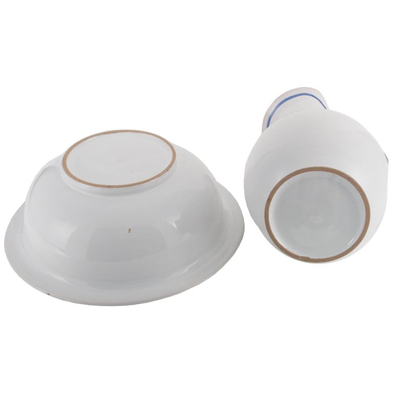 Art Deco Italian Midcentury Ceramic White, with Blue Borders Pitcher ...