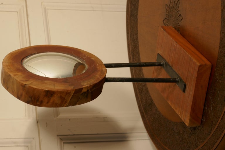 Great Little Natural Yew Wood Folk Art Convex Mirror, For Sale at 1stDibs