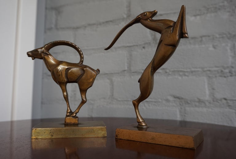 Great Looking Art Deco Pair of Stylized Bronze Animal Bookends by ...