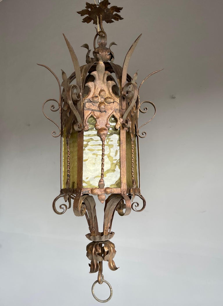 Large Gothic Revival Medieval Style Wrought Iron and Cathedral Glass ...