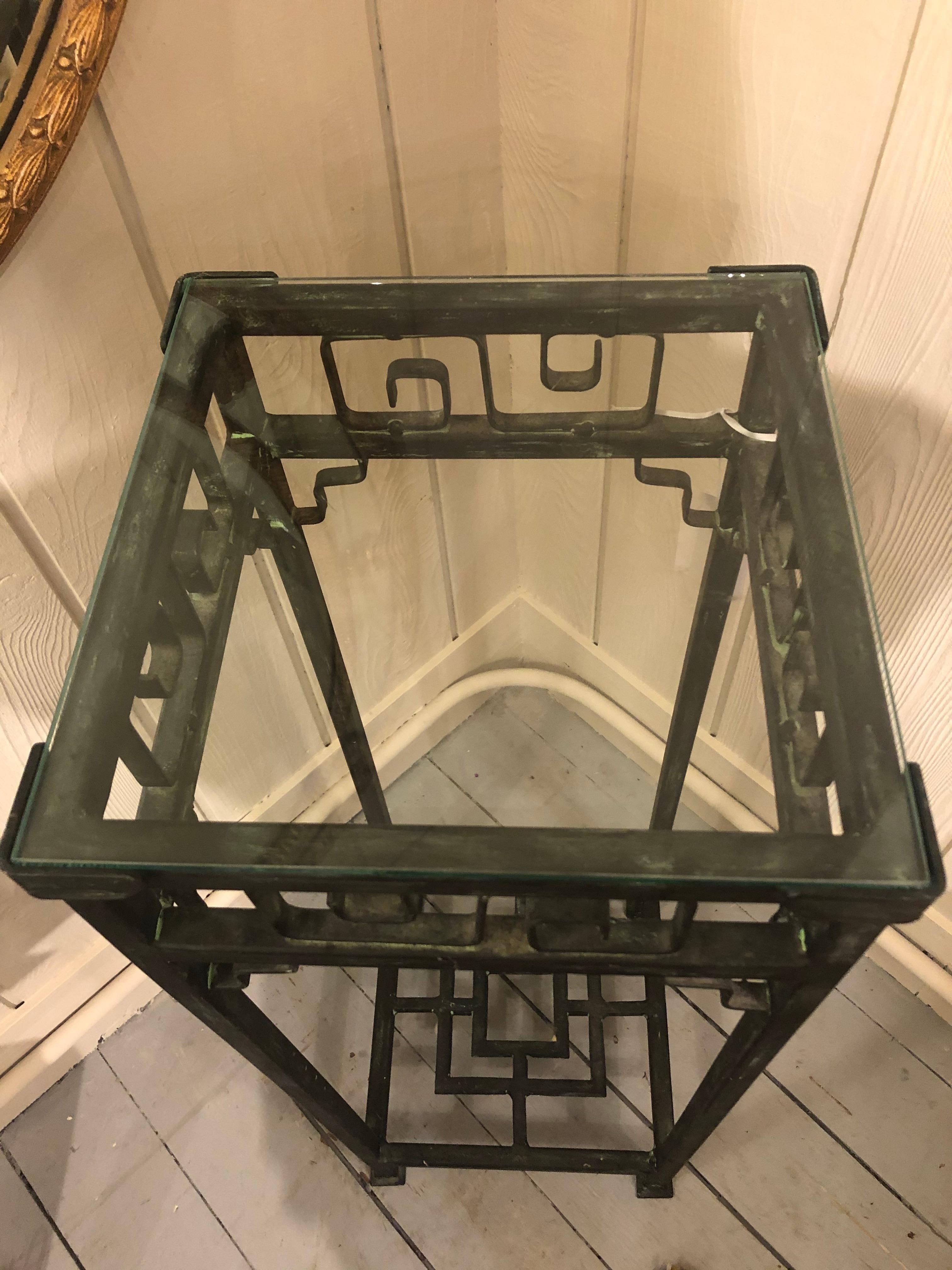 Great Looking Mid-Century Modern Square Wrought Iron and Glass Pedestal ...