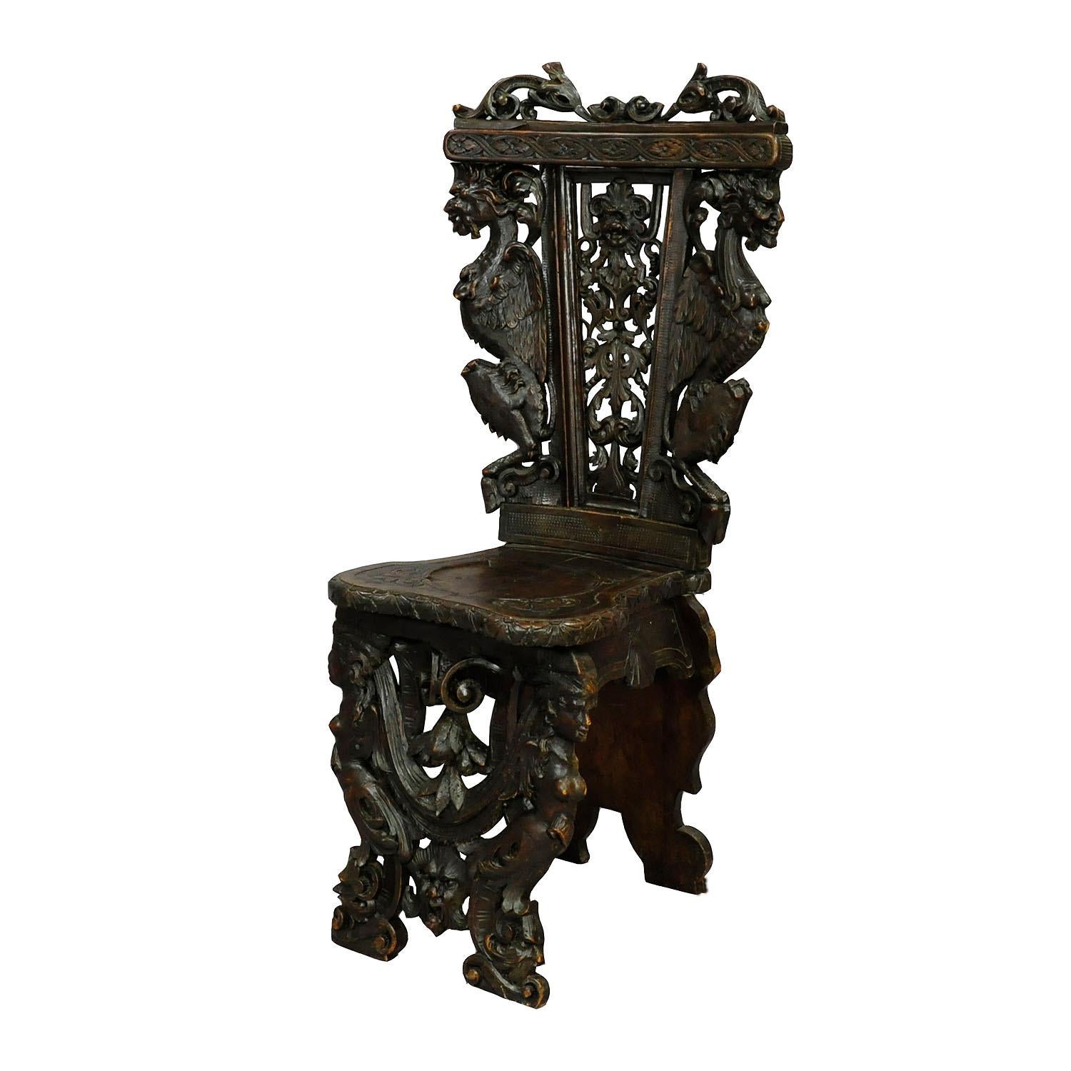Great Renaissance Style Carved Board Chair, circa 1860 at 1stDibs