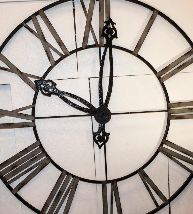 20th Century Black French Skeleton Clock in Aged Forging Iron at ...