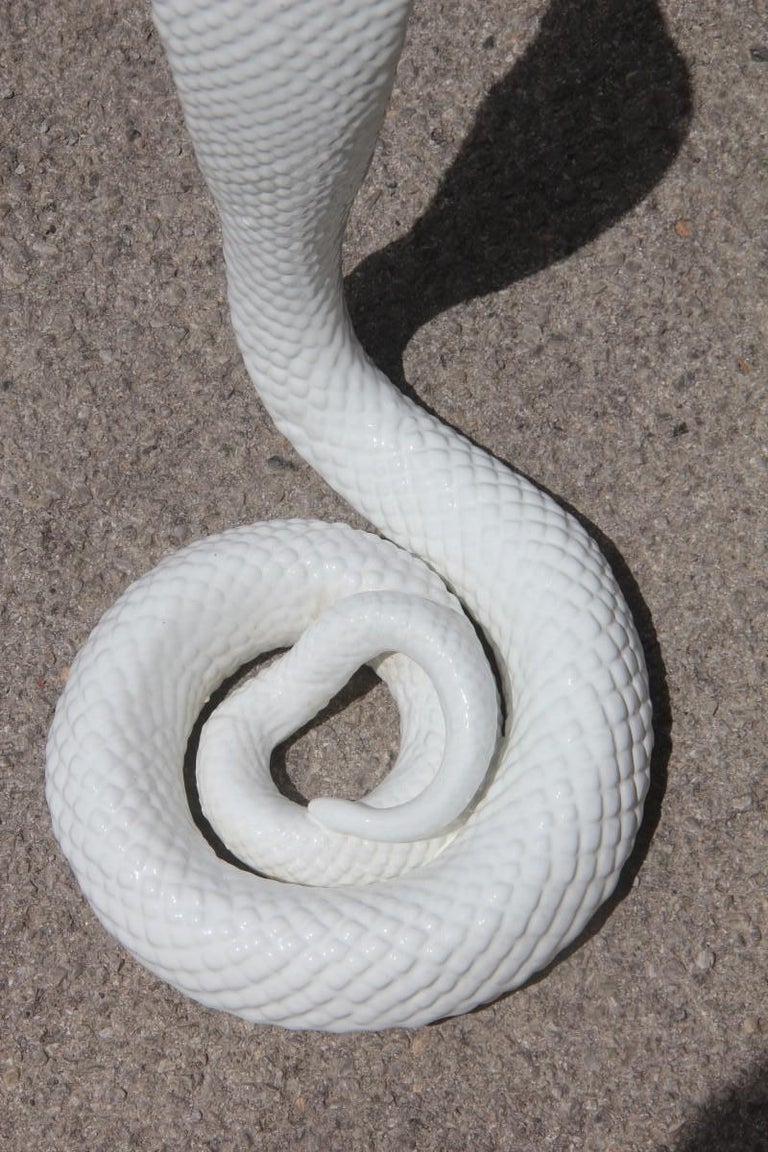 Great White Ceramic Cobra Tommaso Barbi Italian Design 1970s Snake at ...