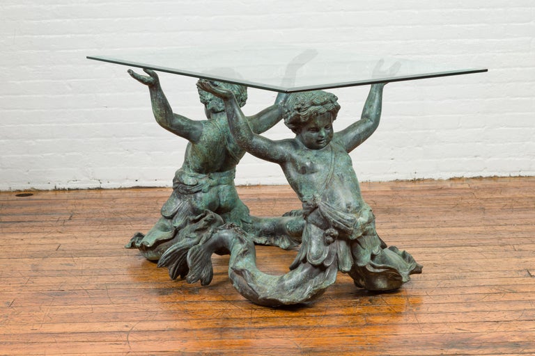 Greco Roman Style Contemporary Bronze Double Triton Dining Table Base ...