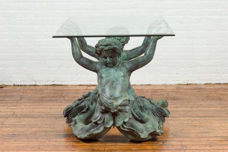 Greco Roman Style Contemporary Bronze Double Triton Dining Table Base ...