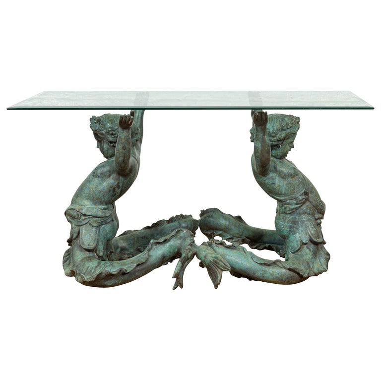 Greco Roman Style Contemporary Bronze Double Triton Dining Table Base ...
