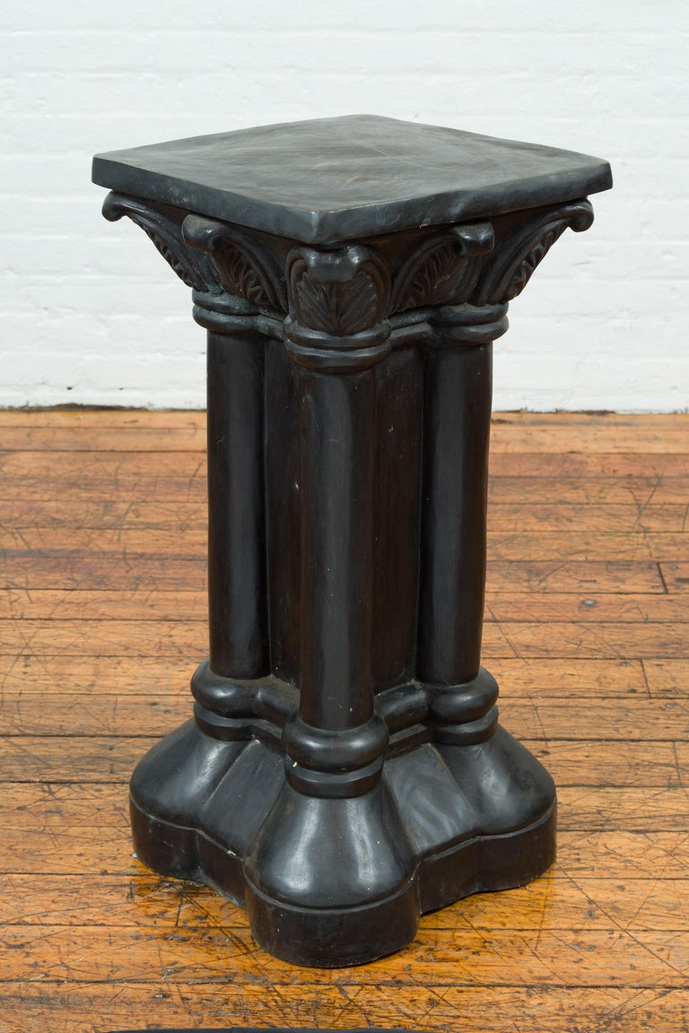 Greco-Roman Style Vintage Bronze Pedestal Base with Palmettes and Demi ...