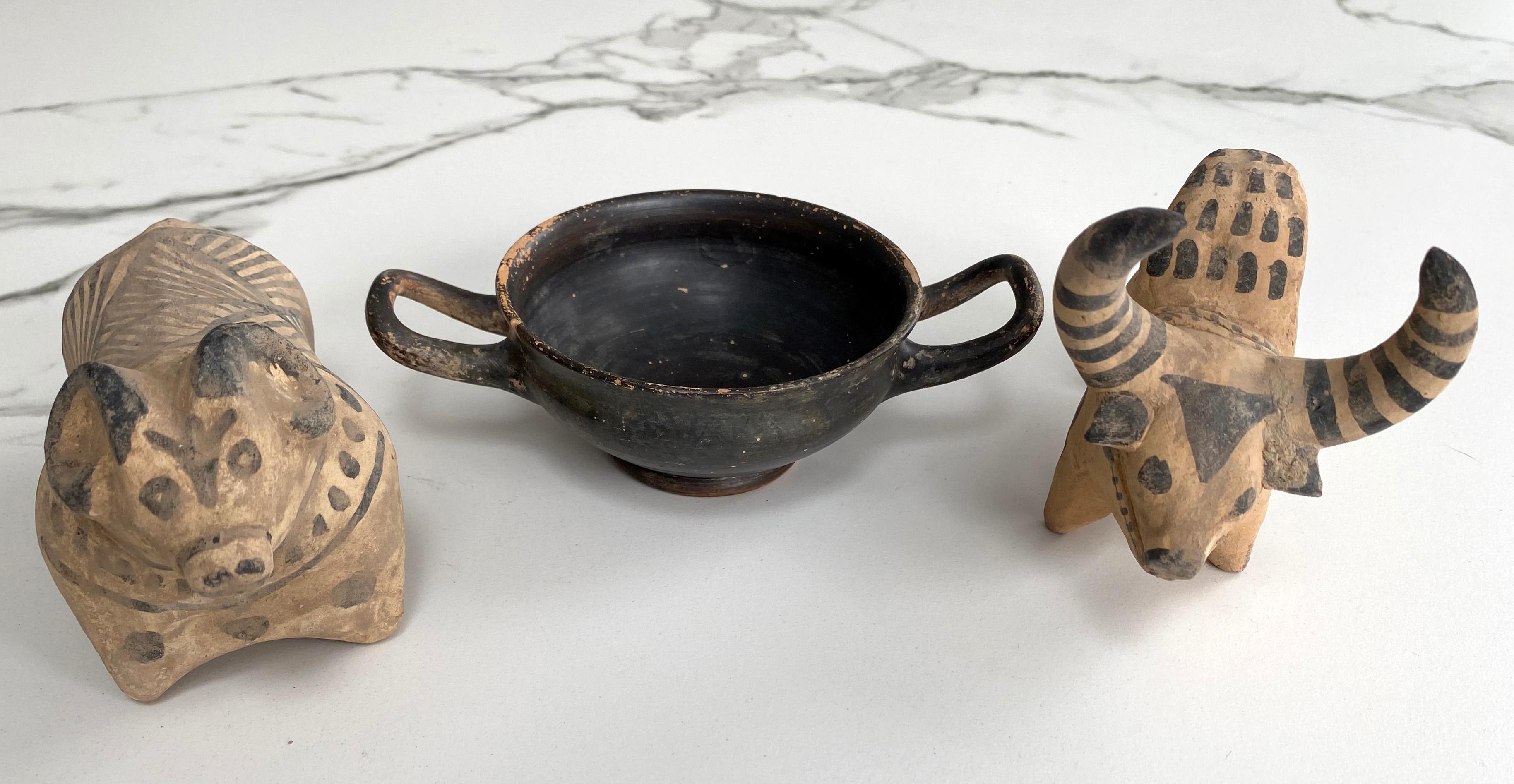 Greek Attic Kylix And Two Indus Pottery Animal Figures at 1stDibs