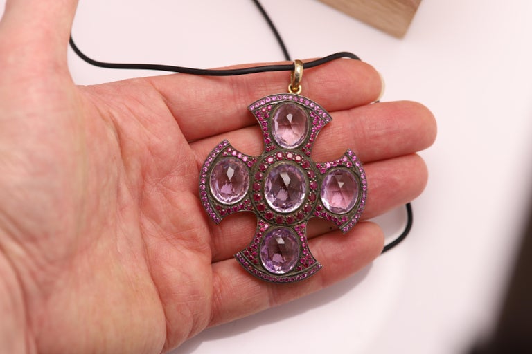 Greek Cross with Ruby and Amethyst gemstones Sterling Silver 925 For ...