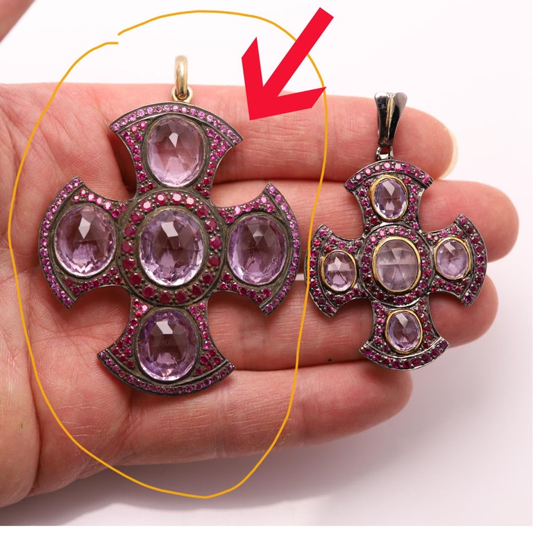Greek Cross with Ruby and Amethyst gemstones Sterling Silver 925 For ...