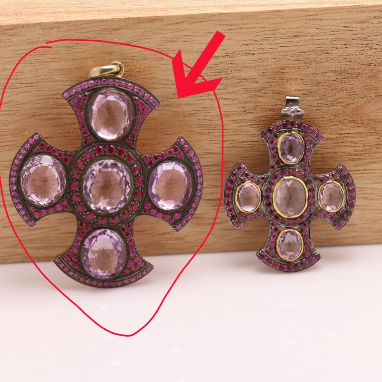 Greek Cross with Ruby and Amethyst gemstones Sterling Silver 925 For ...