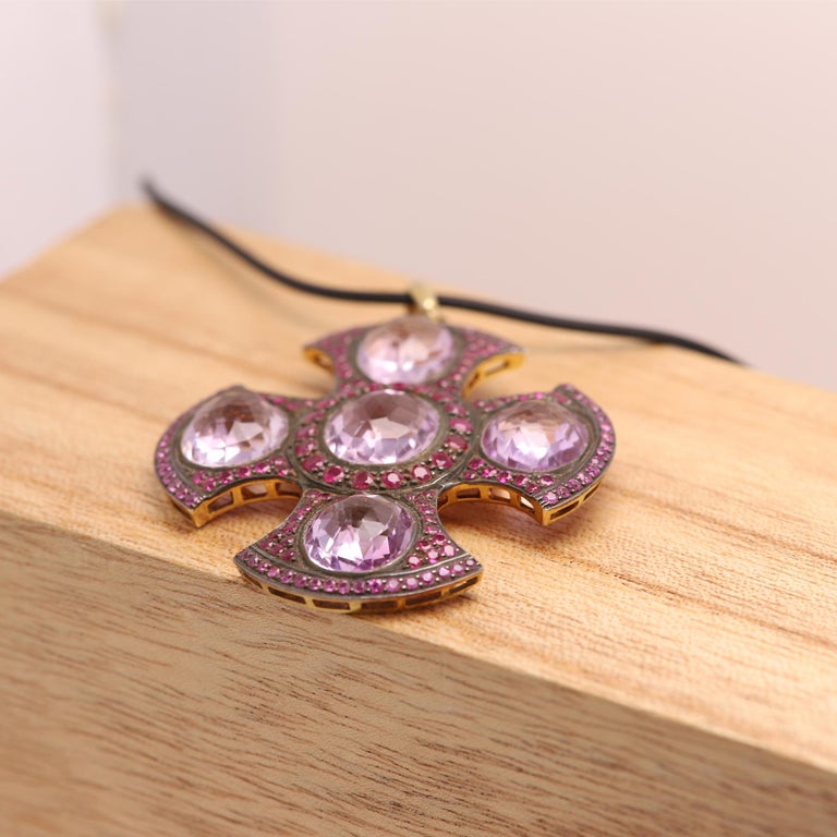 Greek Cross with Ruby and Amethyst gemstones Sterling Silver 925 For ...