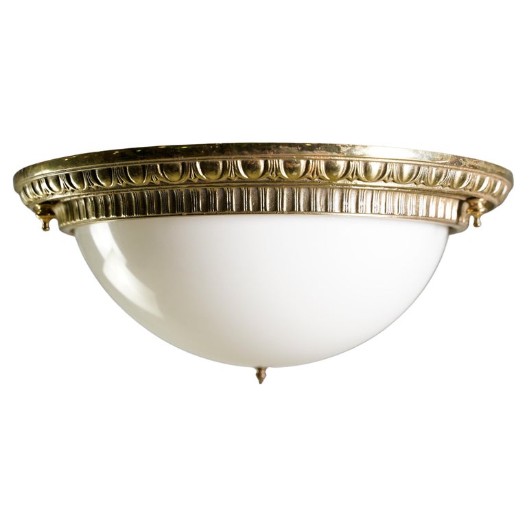 Greek Egg and Dart Design White Shade Flush Mount Light For Sale at 1stDibs