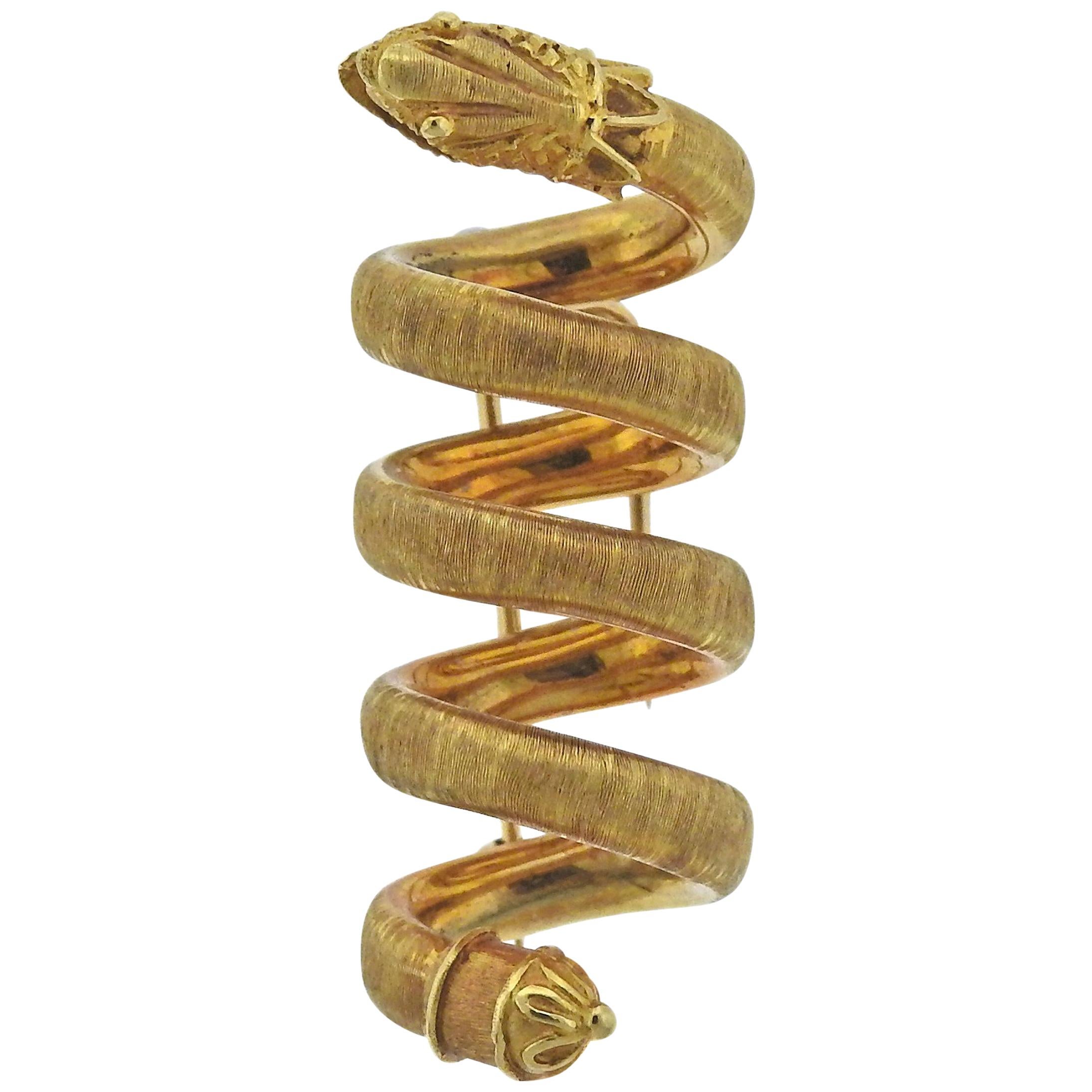 Greek Gold Snake Serpent Brooch Pin at 1stDibs
