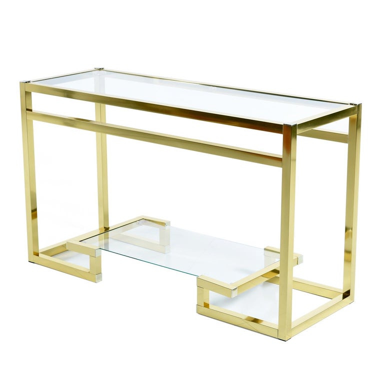 Greek Key 1970s Hollywood Regency Tubular Gold Aluminum Console and ...